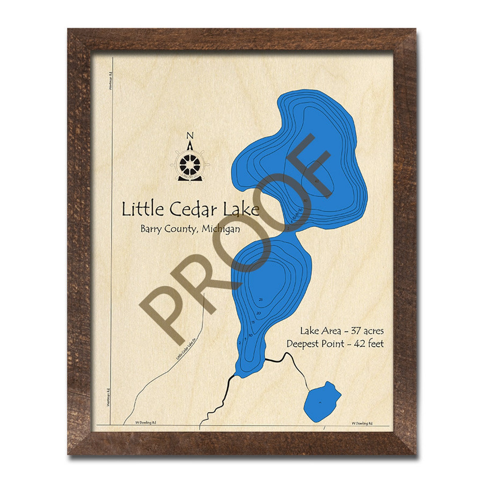 Little Cedar Lake MI 3D Wood Map Custom Nautical Map Cabin - Etsy India