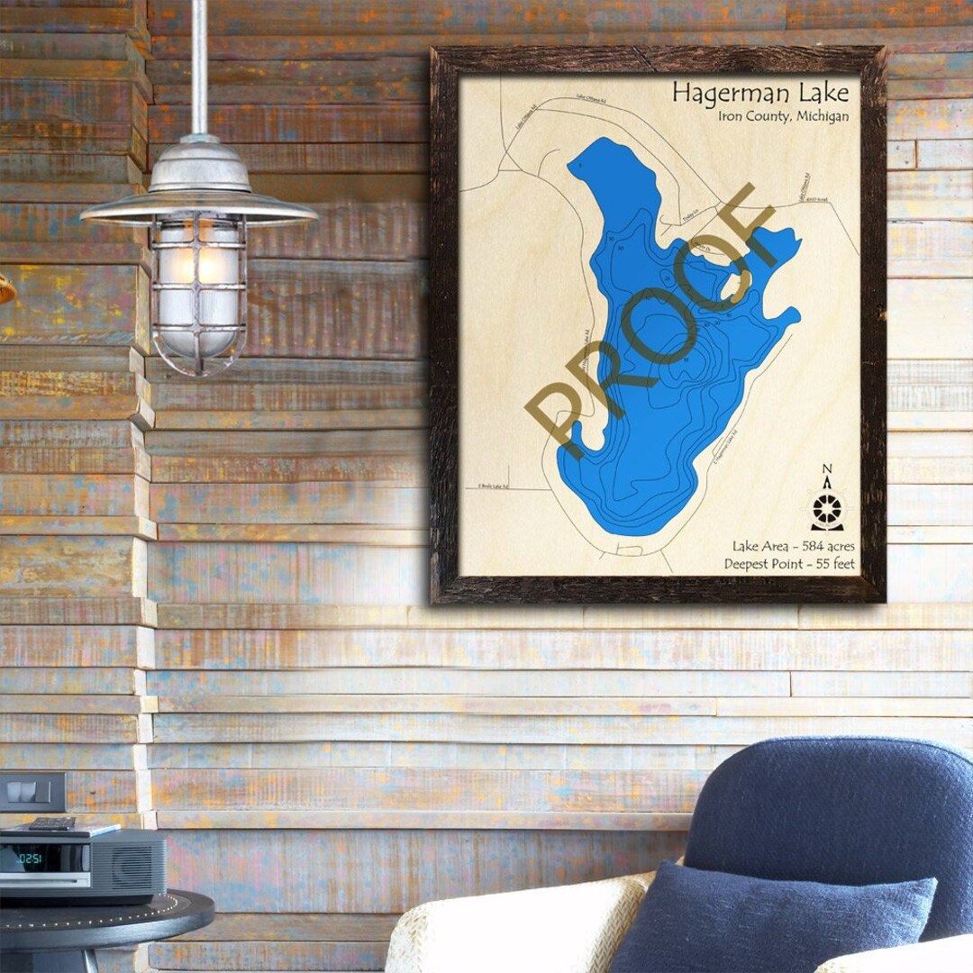 Hagerman Lake, Michigan 3D Wood Map | Cabin Decor - Lake House Décor ...