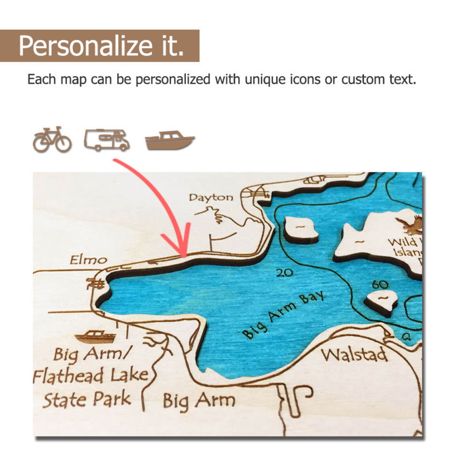 Flathead Lake Map 3D Nautical Wood Map Flathead Lake MT | Etsy