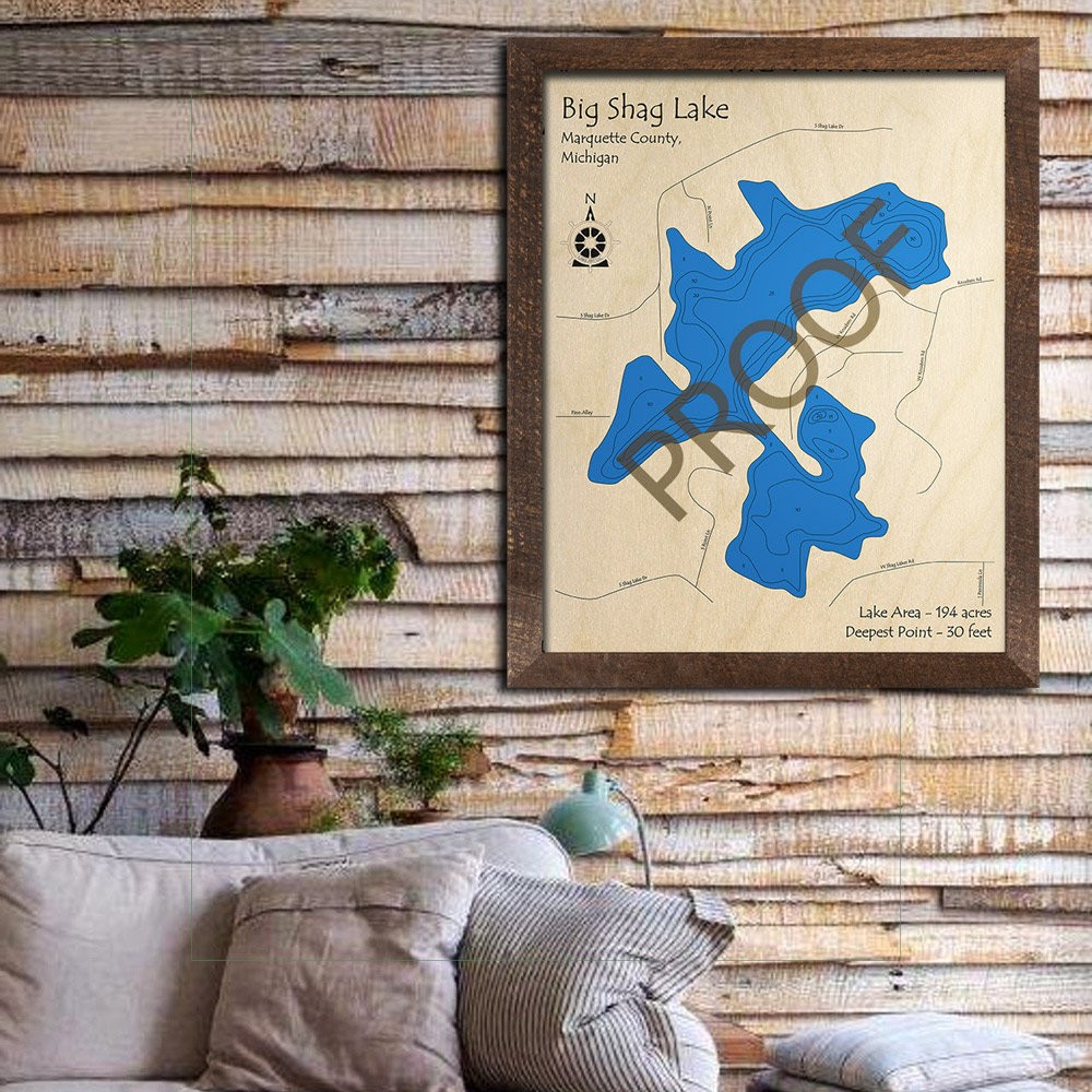 Big Shag Lake, MI 3D Wood Map | Custom Nautical Map, Cabin Decor, Lake ...