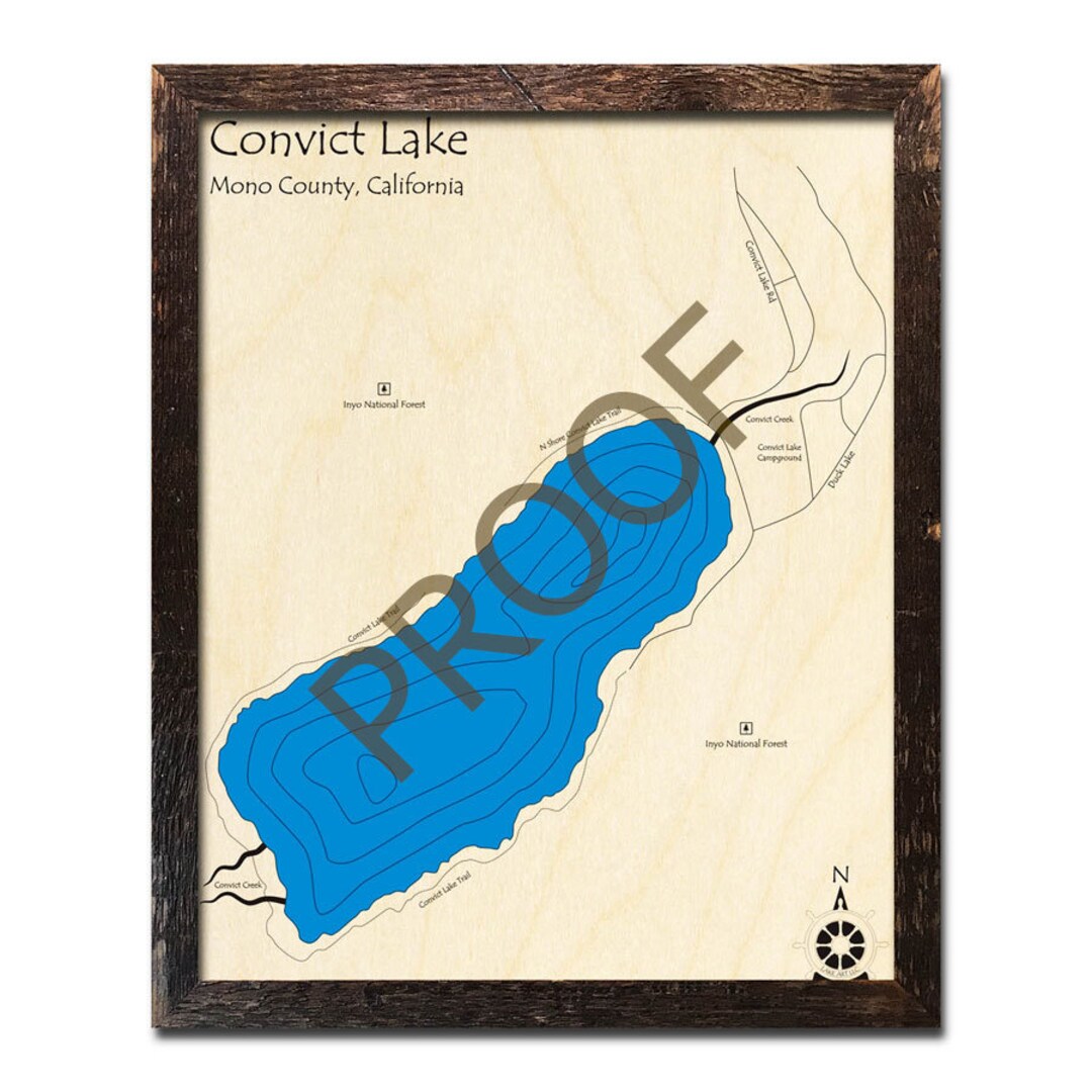 3D Convict Lake CA Map | Nautical Lake Map | Cabin Decor - Lake House ...