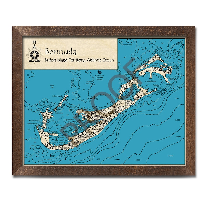 Bermuda 3D Wood Map Atlantic Ocean North Shore Coral Reef - Etsy