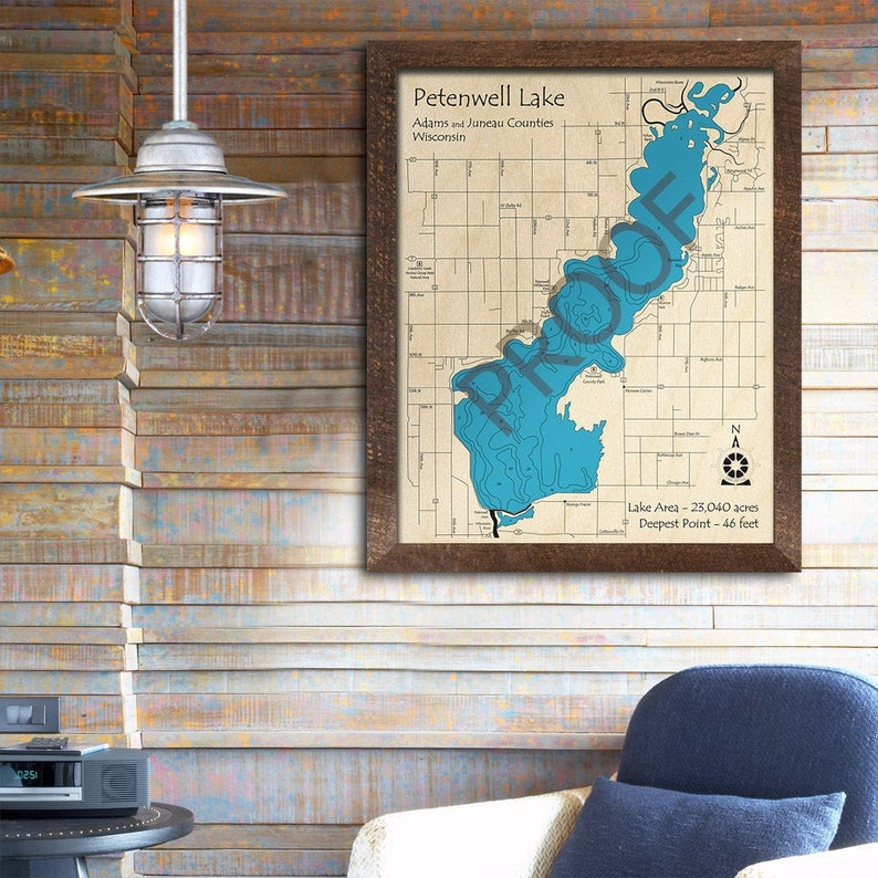 Petenwell Lake WI 3D Wood Carved Map Custom Nautical Wall - Etsy