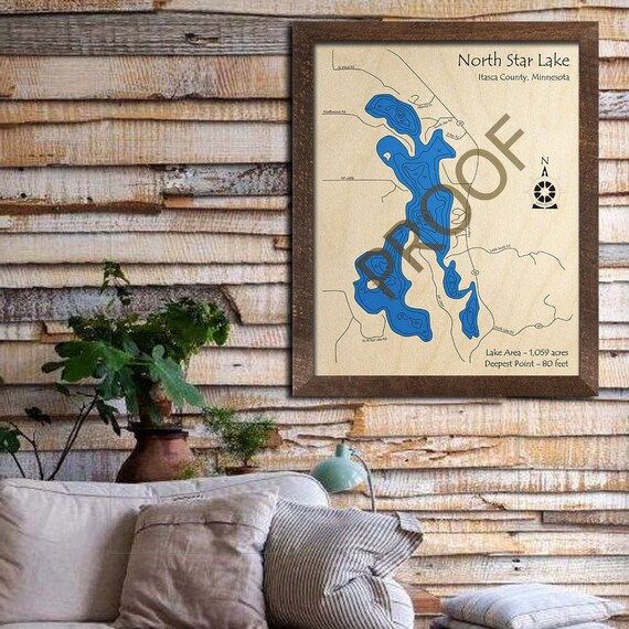 North Star Lake MN 3D Wood Map Custom Nautical Map Cabin | Etsy