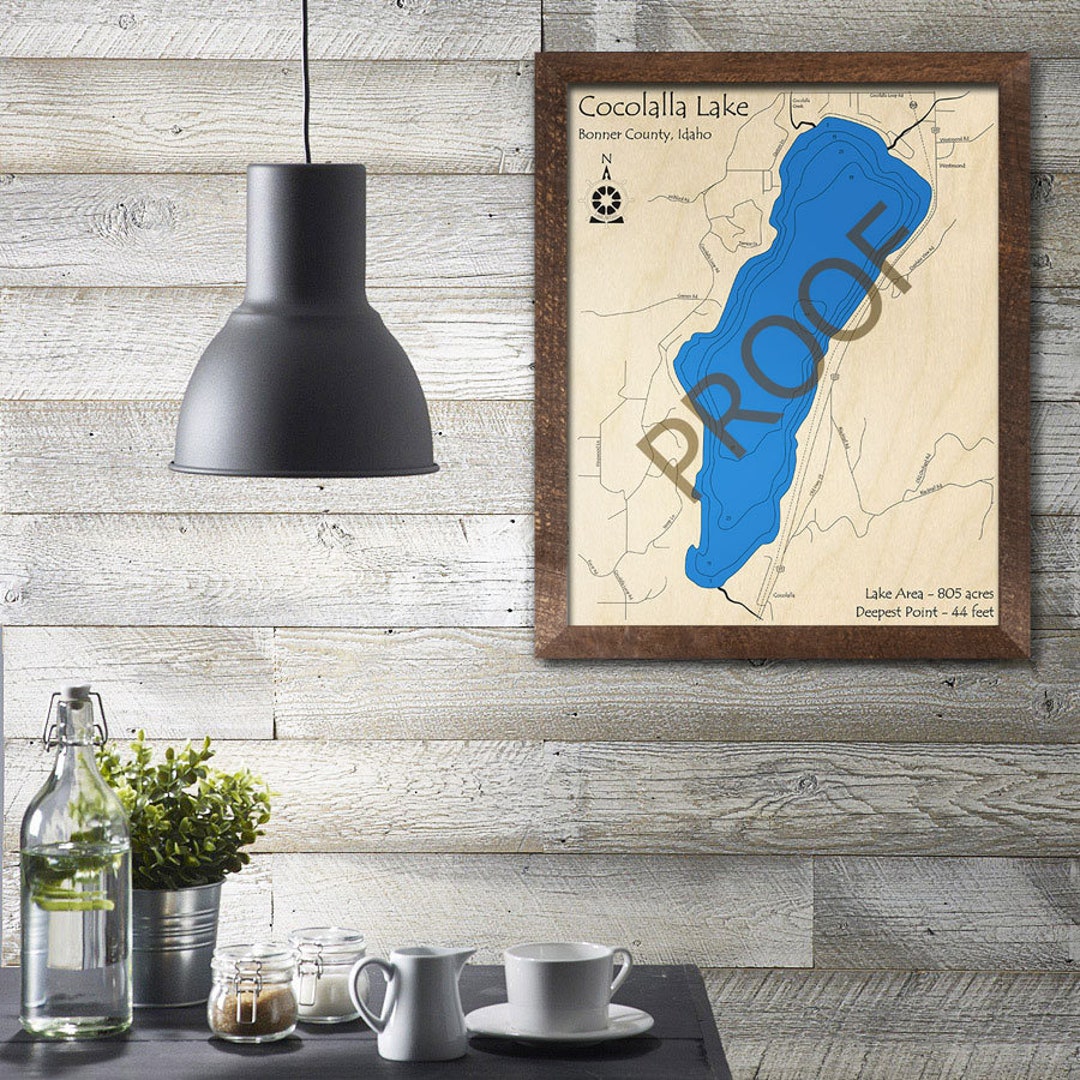 Cocolalla Lake, ID 3D Wood Map 3D Depth Map, Cabin Decor, Lake House ...