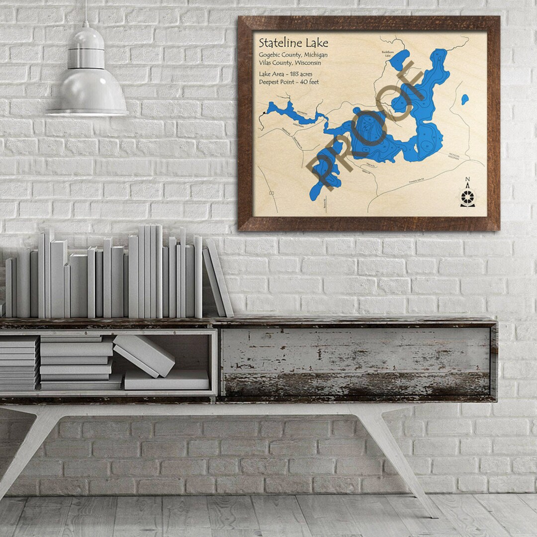 Stateline Lake, MI 3D Wood Carved Map | Custom Nautical Map, Cabin ...
