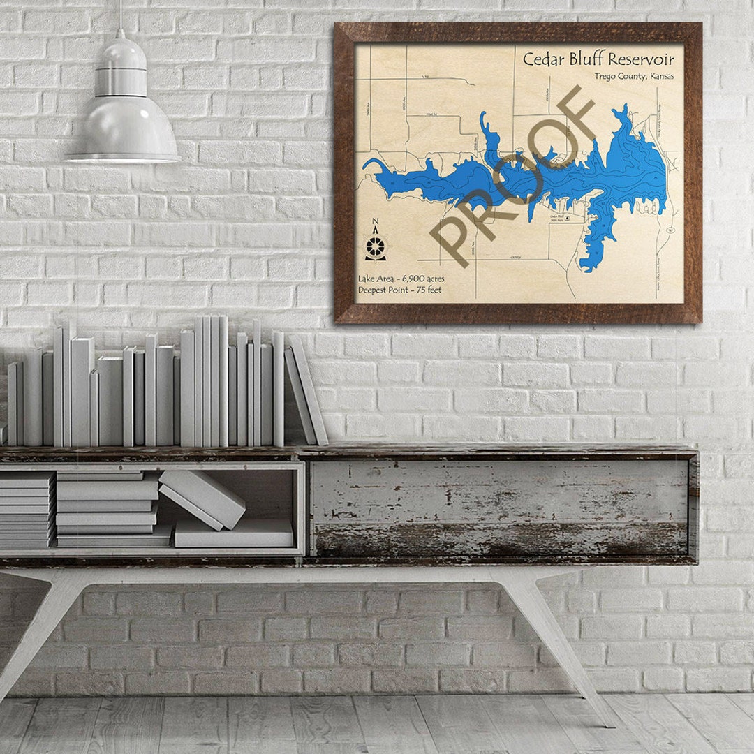 Cedar Bluff Reservoir, Kansas 3D Wood Map | Custom Nautical Map, Cabin ...