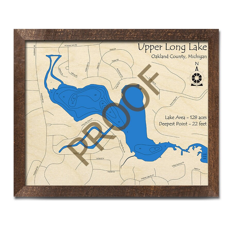 Upper Long Lake Oakland Cty MI 3D Wood Map Custom | Etsy