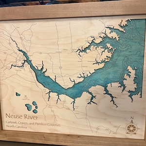 3D Neuse River Region Wooden Map | Custom Nautical Chart, Cabin Decor ...