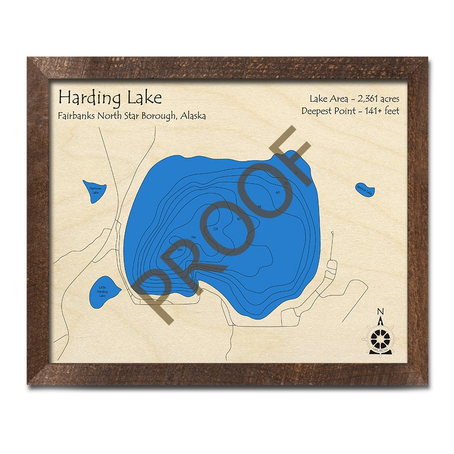 Harding Lake, Alaska 3D Wood Map | Custom Nautical Map, Cabin Decor ...