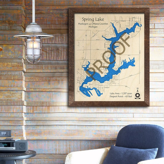 Spring Lake MI 3D Wood Carved Map Custom Nautical Map | Etsy