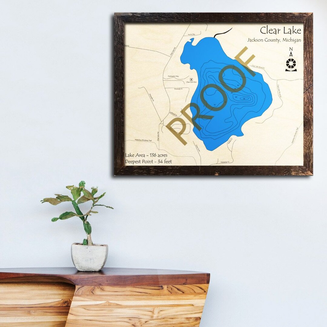 Clear Lake, MI 3D Wood Map | Custom Cabin Decor - Lake House Décor ...