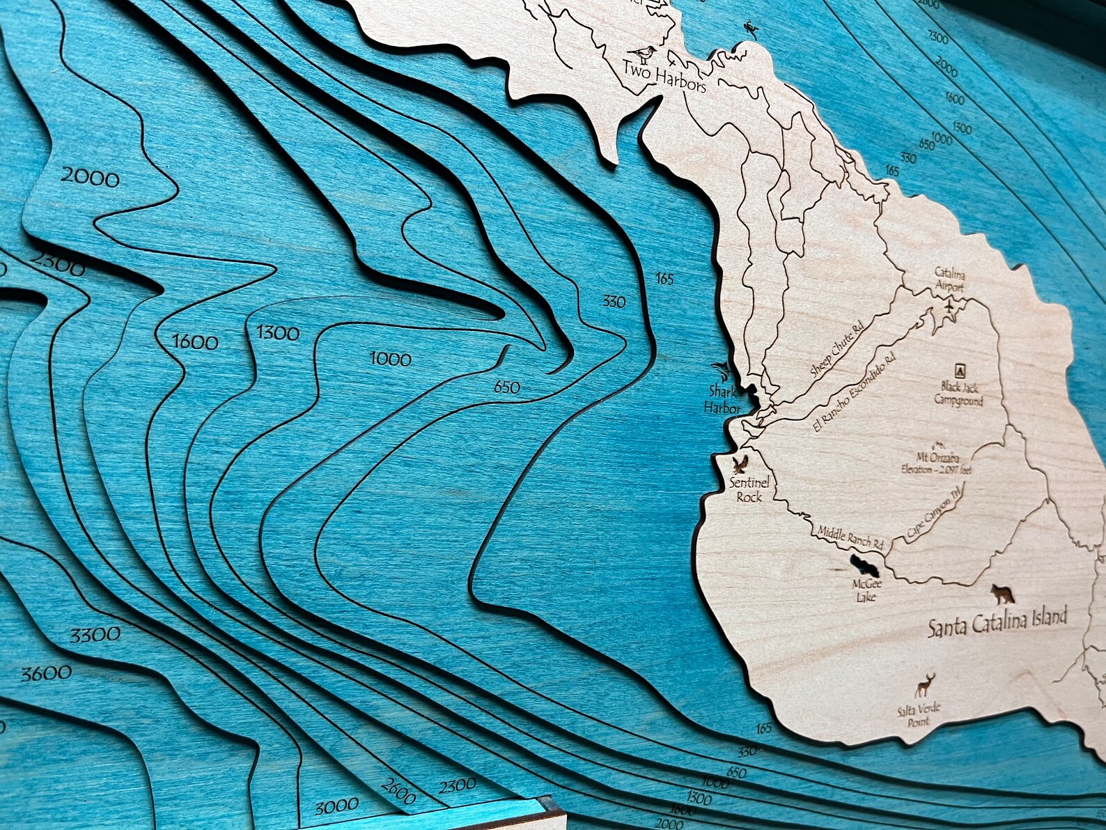 3D Catalina Map Nautical Wood Chart Laser-etched Carved 3D Wood Map ...