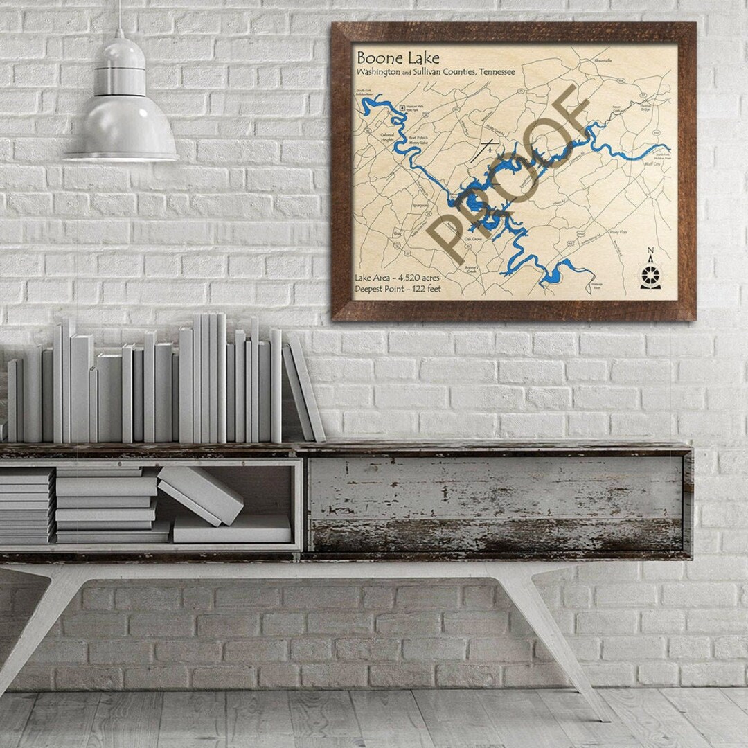 Boone Lake, TN 3D Wood Map | Custom Nautical Map, Cabin Decor, Lake ...