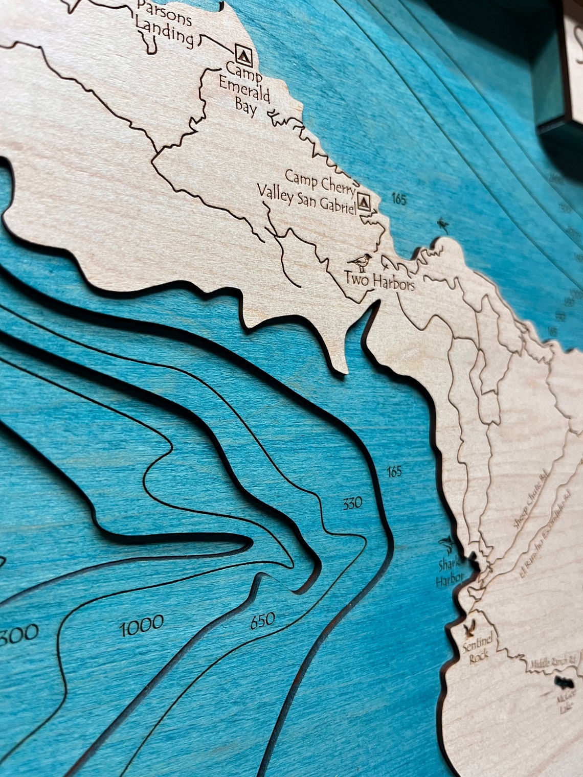 3D Catalina Map Nautical Wood Chart Laser-etched Carved 3D Wood Map ...
