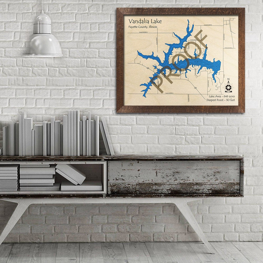Vandalia Lake Illinois 3D Wood Map Custom Nautical Map | Etsy