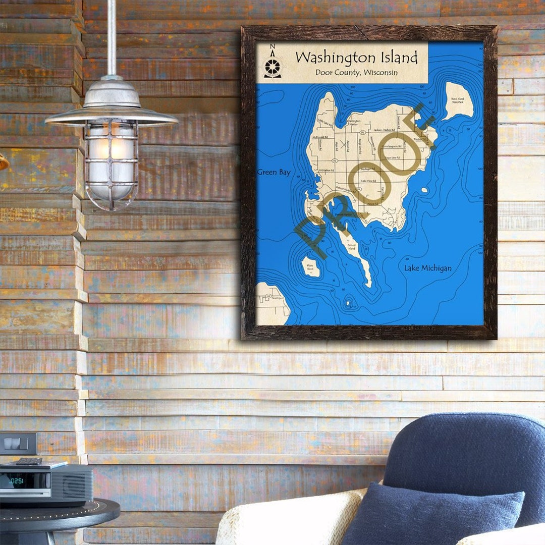 Washington Island – Lake Michigan 3D Wood Map | Lake House Décor ...
