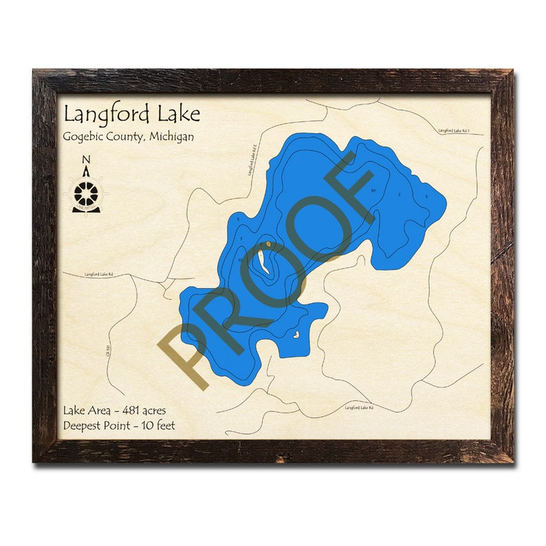 Langford Lake, MI 3D Wood Map | Custom Cabin Decor - Lake House Décor ...