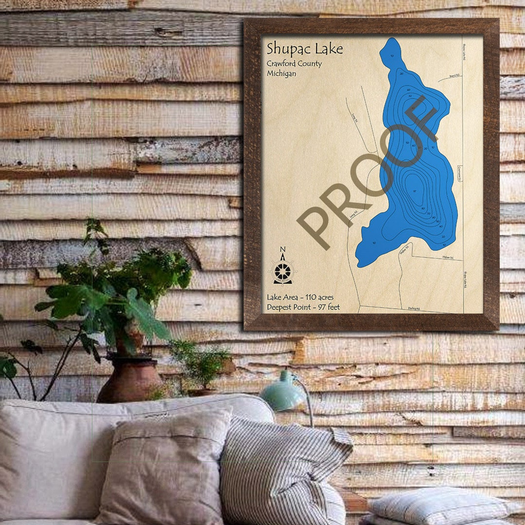 Shupac Lake, MI 3D Wood Carved Map Custom Nautical Map, Cabin Decor ...