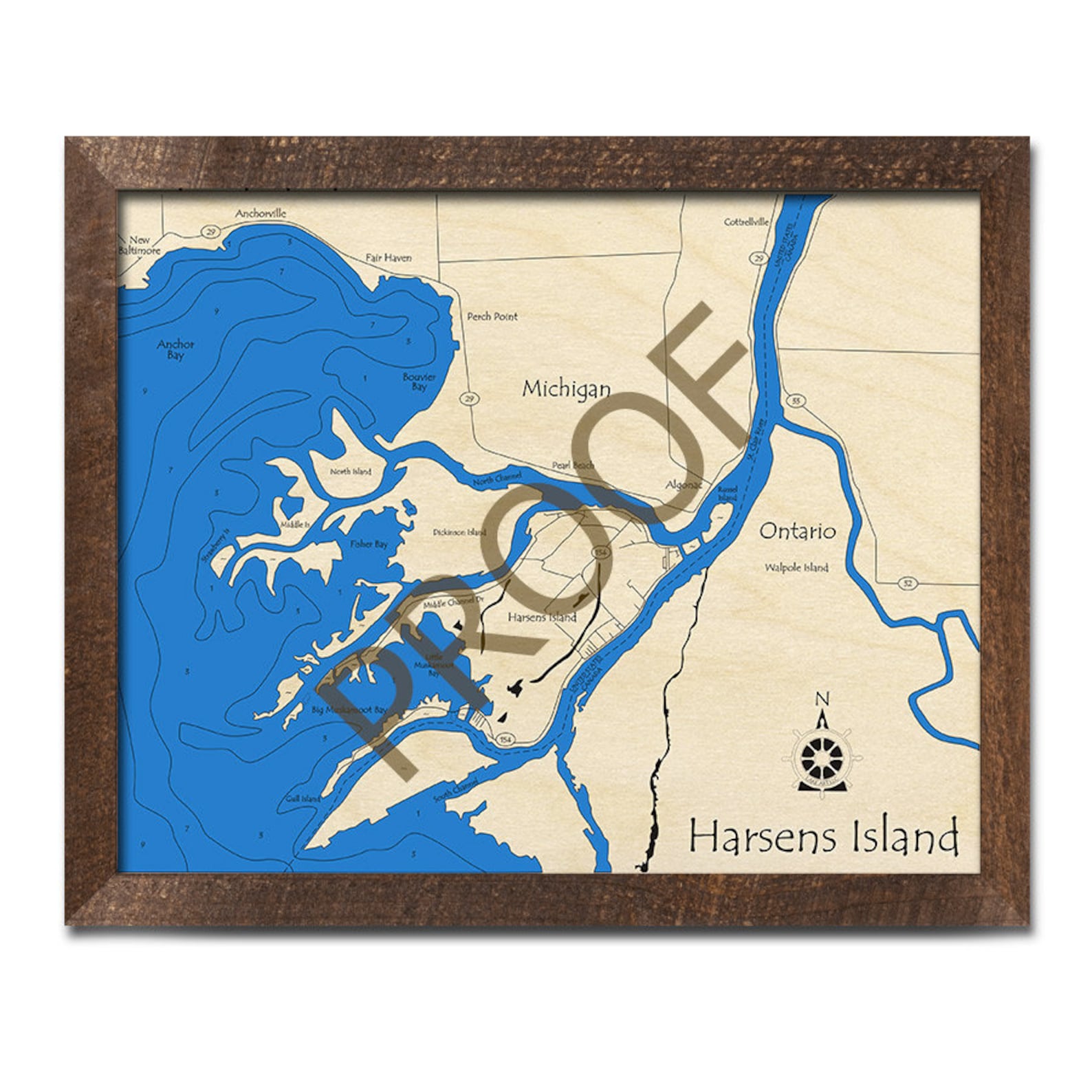 Harsens Island-anchor Bay-lake St Clair MI 3D Wood Map - Etsy