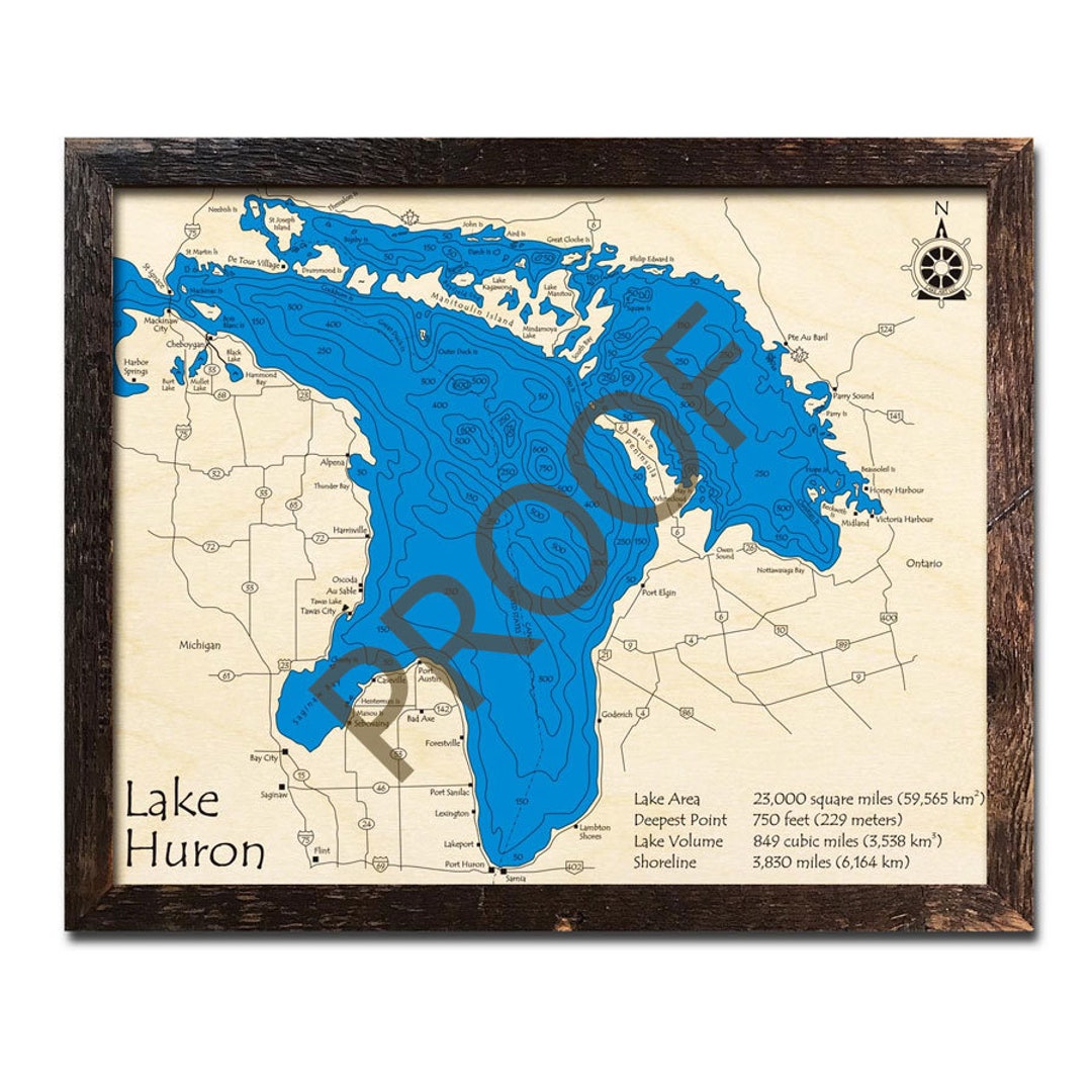 Lake Huron Water Depth Map Great Lakes Maps Lake House Décor Cabin ...