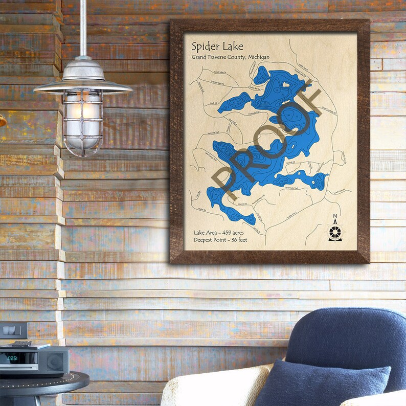 Spider Lake, MI 3D Wood Carved Map | Custom Nautical Map, Cabin Decor ...