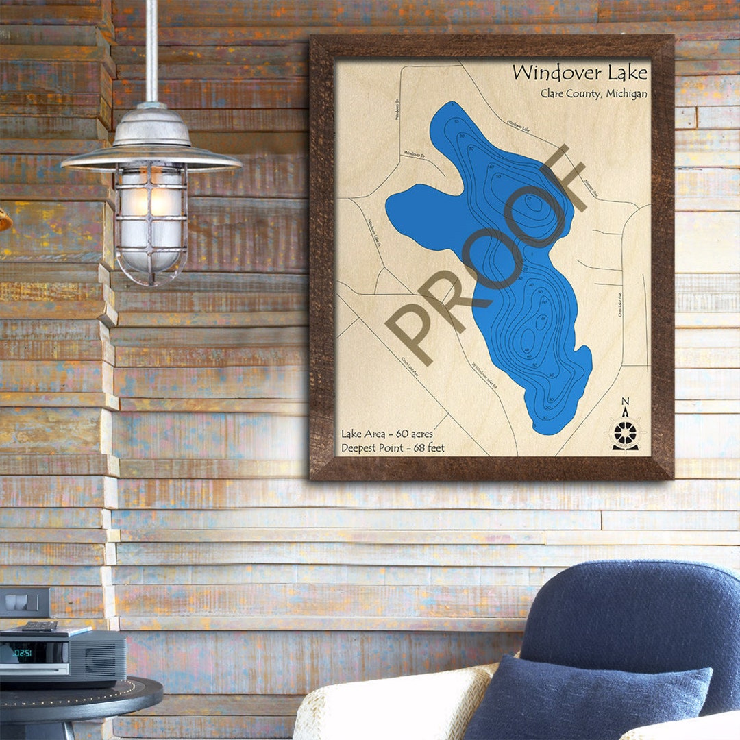 Windover Lake, MI 3D Wood Carved Map | Custom Nautical Map, Cabin Decor ...