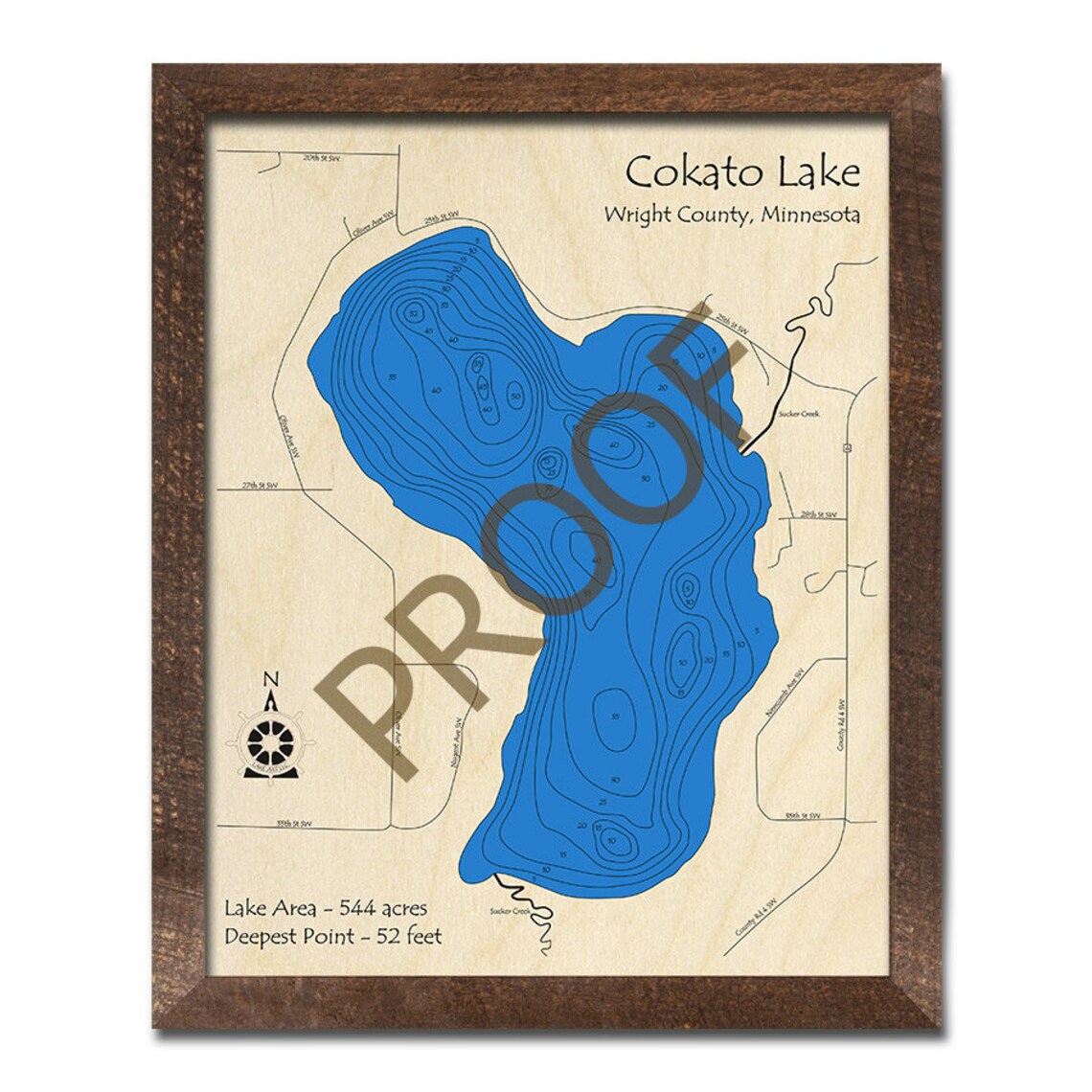 Cokato Lake, MN 3D Wood Map | Custom Nautical Map, Cabin Decor, Lake ...