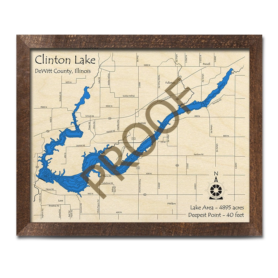 Clinton Lake Illinois 3D Wood Map Custom Nautical Map | Etsy