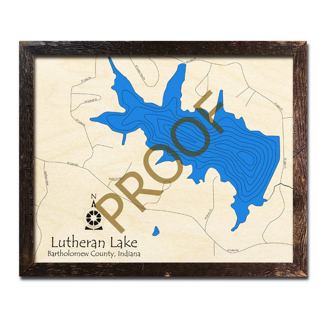 Wooden Lutheran Lake Map, Indiana, 3D Wood Map | Custom Cabin Decor ...