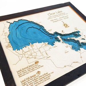 Clear Lake California 3D Nautical Wood Map Laser-etched Carved Wooden ...