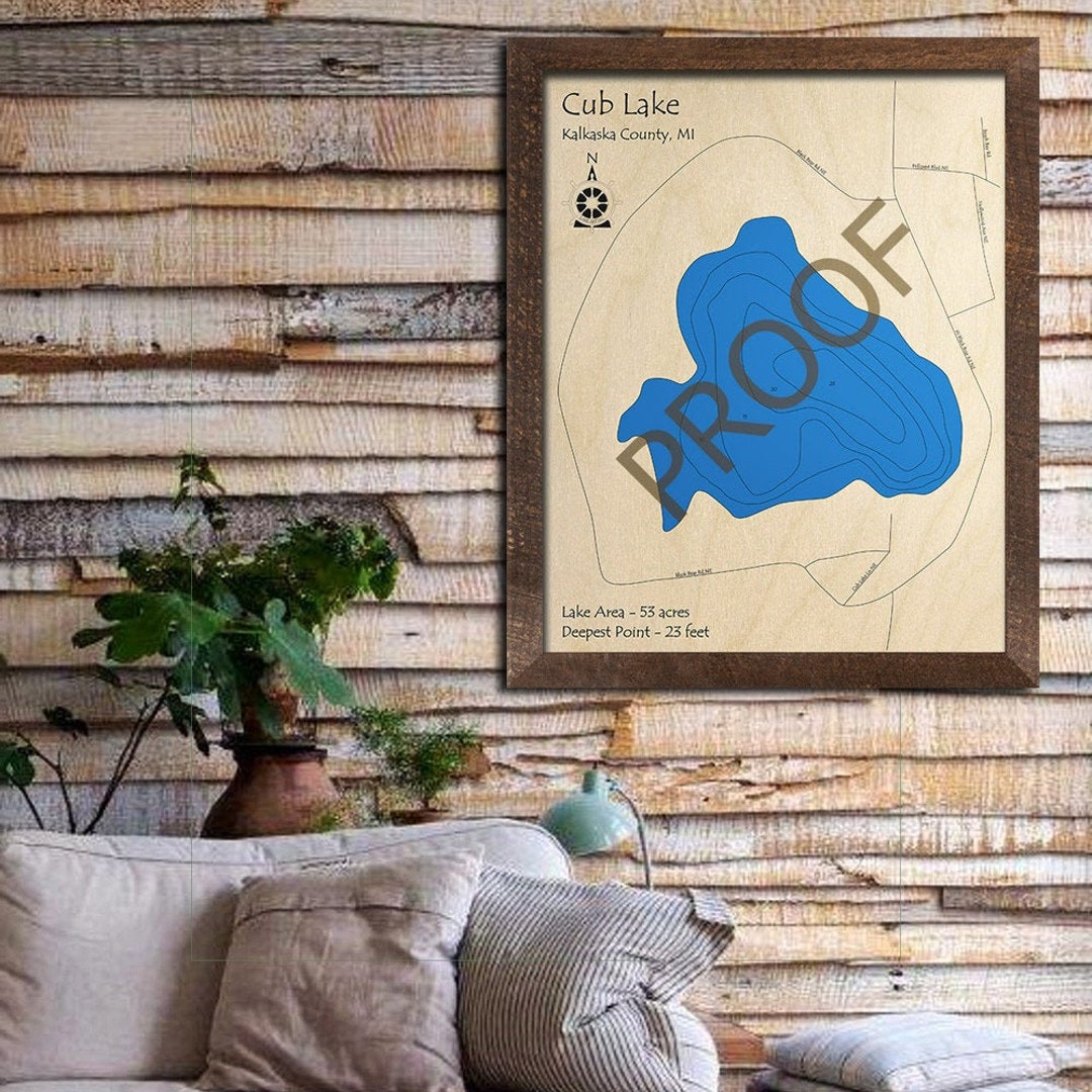 Cub Lake, MI 3D Wood Map | Custom Nautical Map, Cabin Decor, Lake House ...