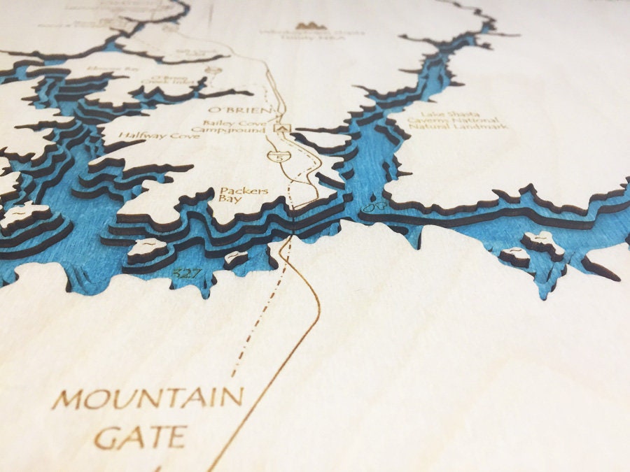 Lake Shasta 3D Wood Topo Map | Nautical Wood Chart of Shasta Lake ...