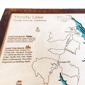 Trinity Lake CA 3D Nautical Wood Map Laser-etched Carved Wooden Map of ...