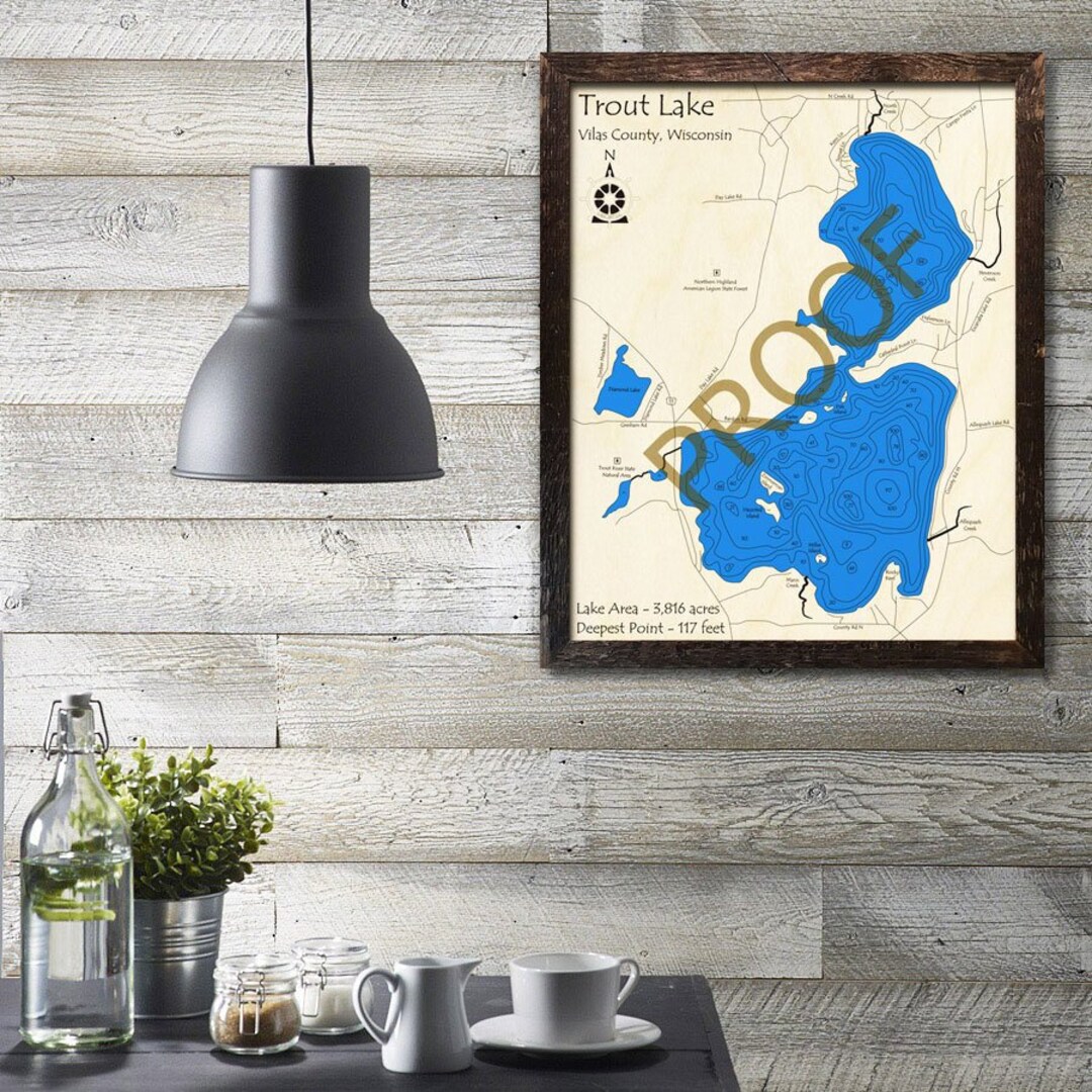 Trout Lake, Wisconsin 3D Wood Map | Cabin Decor - Lake House Décor ...