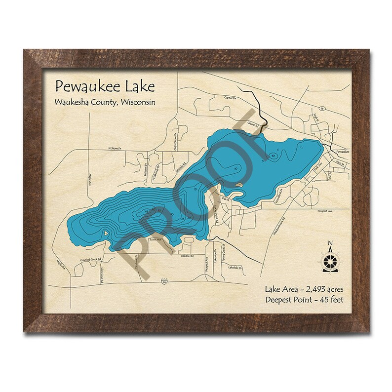 Pewaukee Lake WI 3D Wood Carved Map Custom Nautical Wall - Etsy