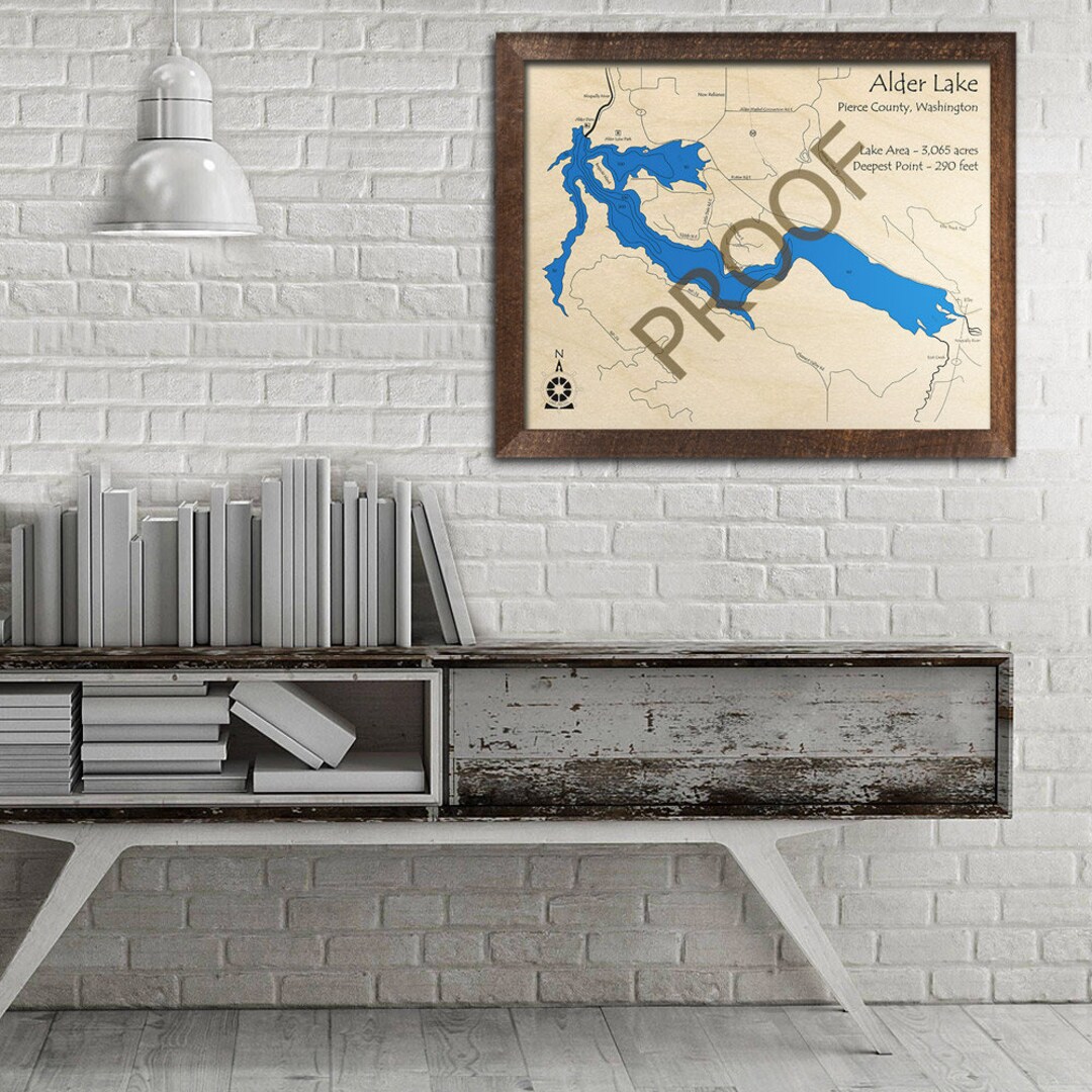 Alder Lake, WA 3D Wood Map | 3D Depth Map, Cabin Decor, Lake House ...