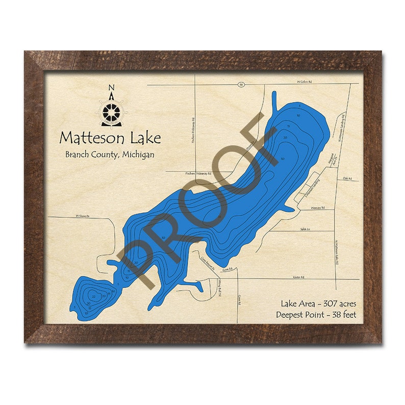 Matteson Lake MI 3D Wood Map Custom Nautical Map Cabin | Etsy
