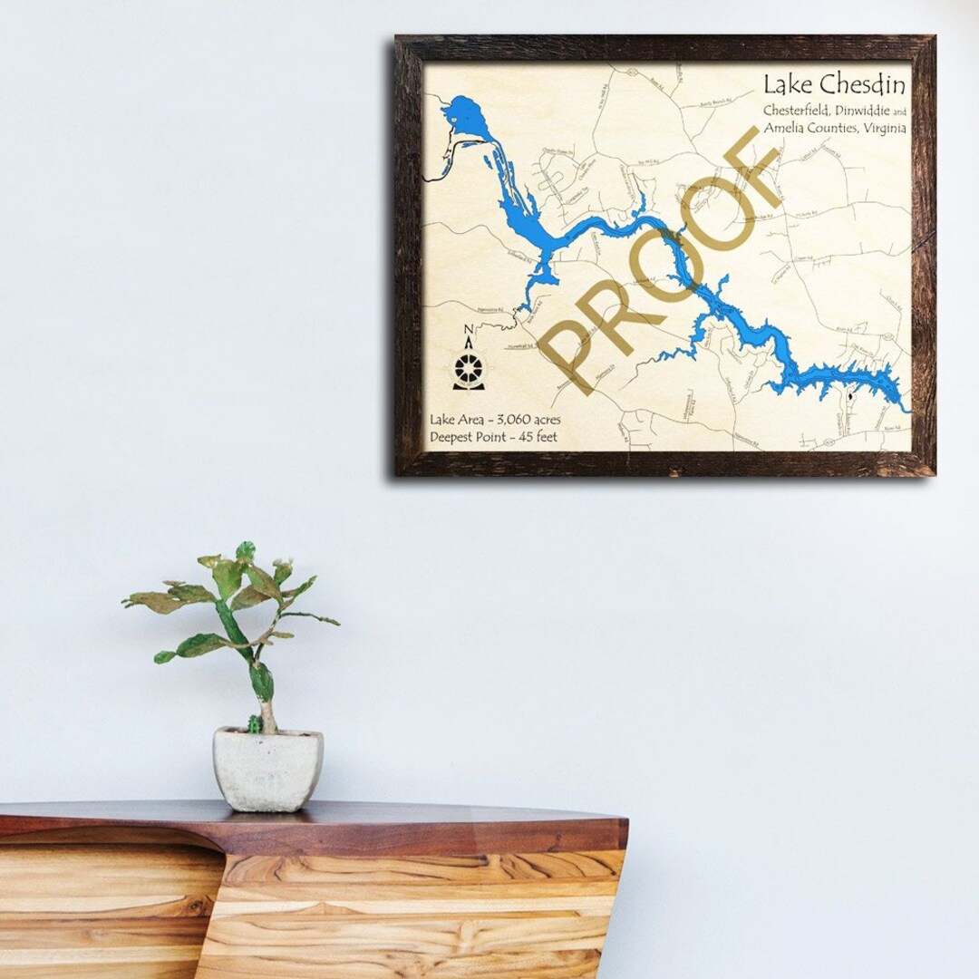 Lake Chesdin, Virginia 3D Wood Map | Cabin Decor - Lake House Décor ...