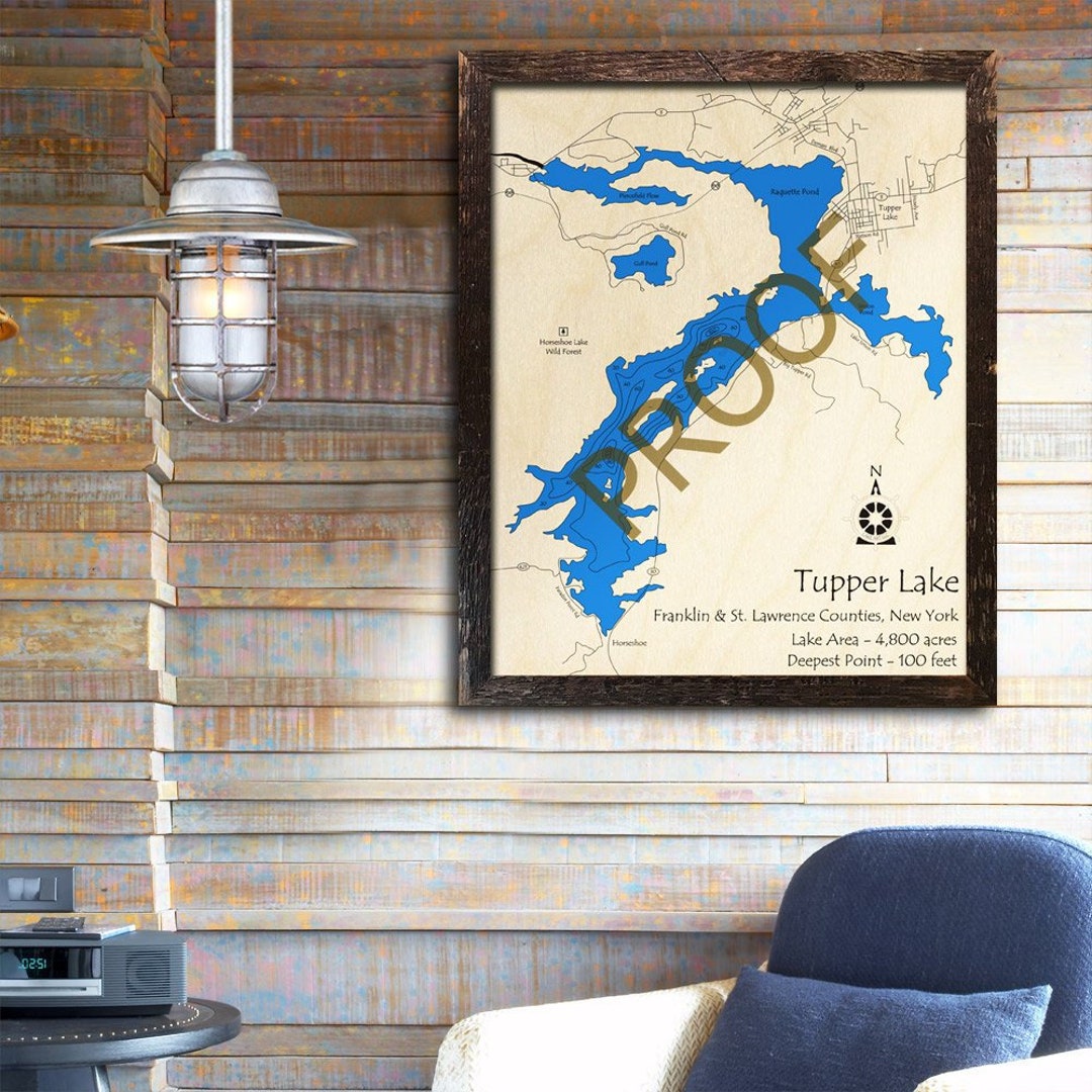Tupper Lake, New York 3D Wood Map | Cabin Decor - Lake House Décor ...