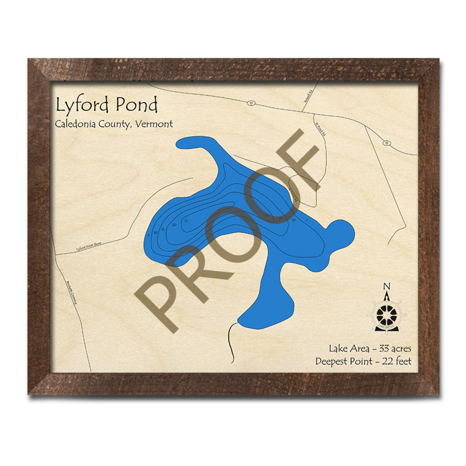 Lyford Pond VT 3D Wood Map Custom Nautical Chart Cabin | Etsy