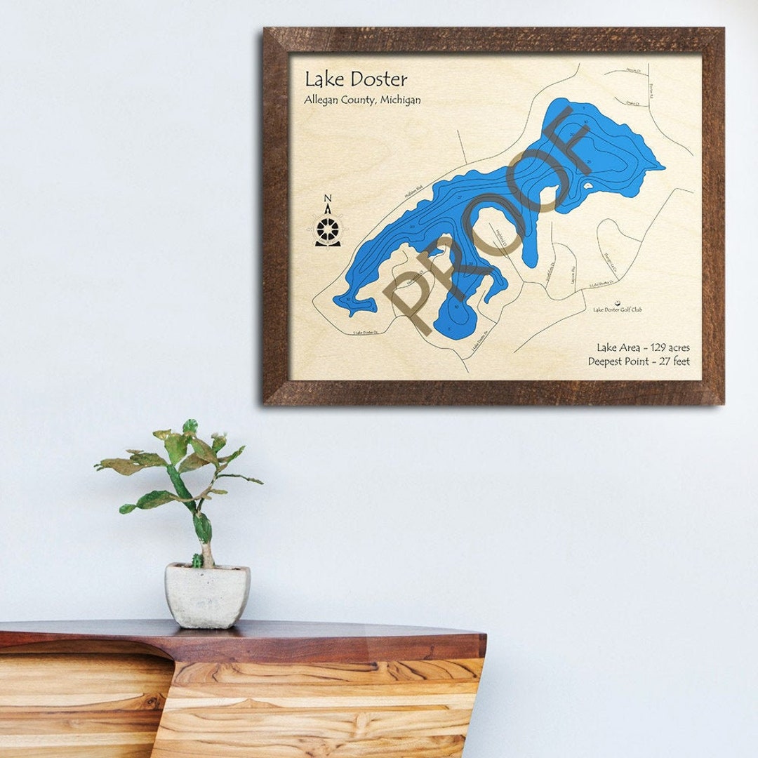 Lake Doster, MI 3D Wood Map | Custom Nautical Map, Cabin Decor, Lake ...