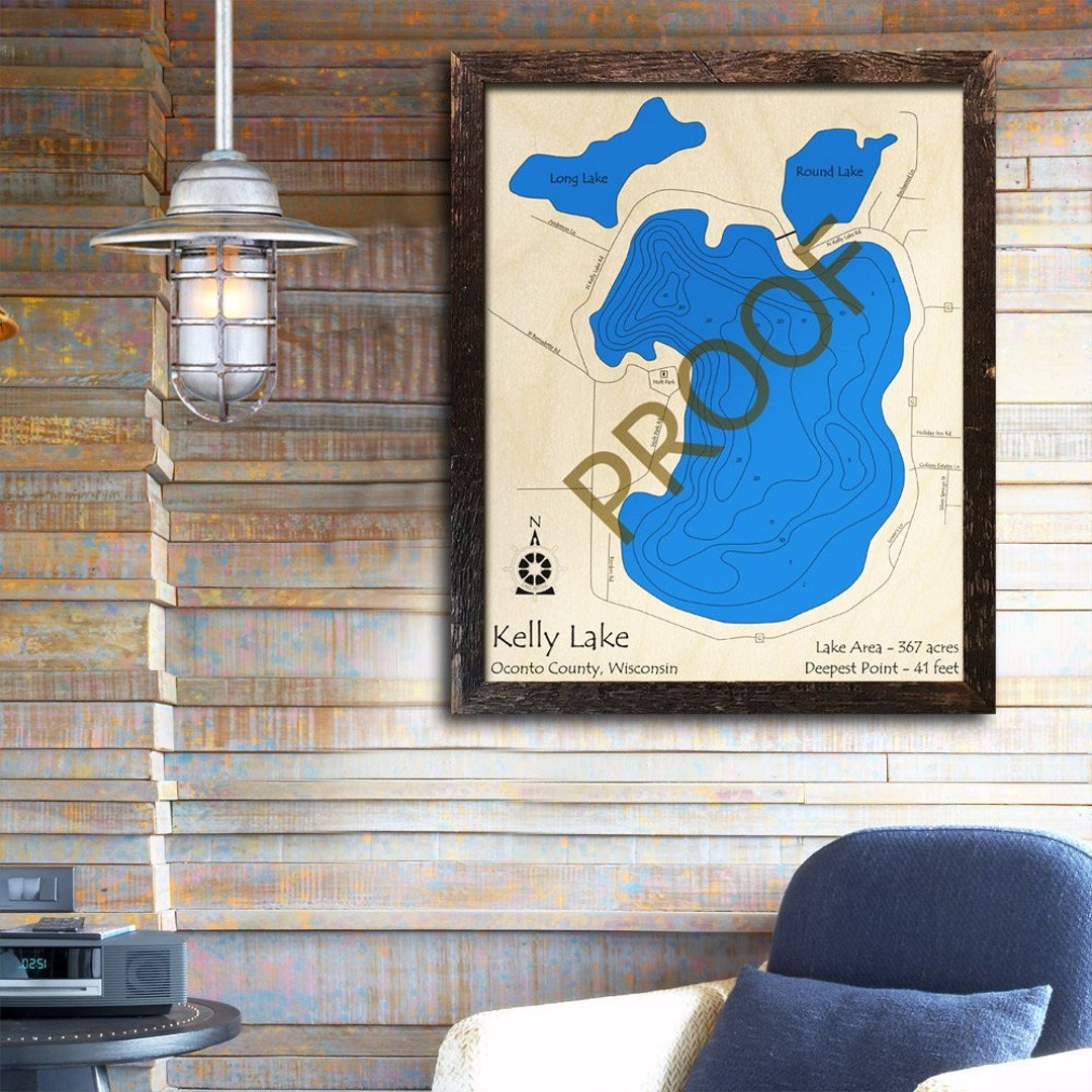Kelly Lake, Wisconsin 3D Wood Map | Cabin Decor - Lake House Décor ...