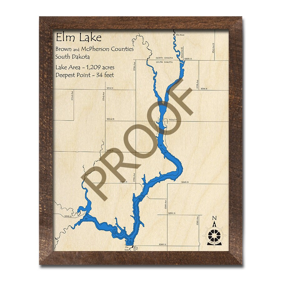 Elm Lake, SD 3D Wood Map | 3D Depth Map, Cabin Decor, Lake House Decor ...