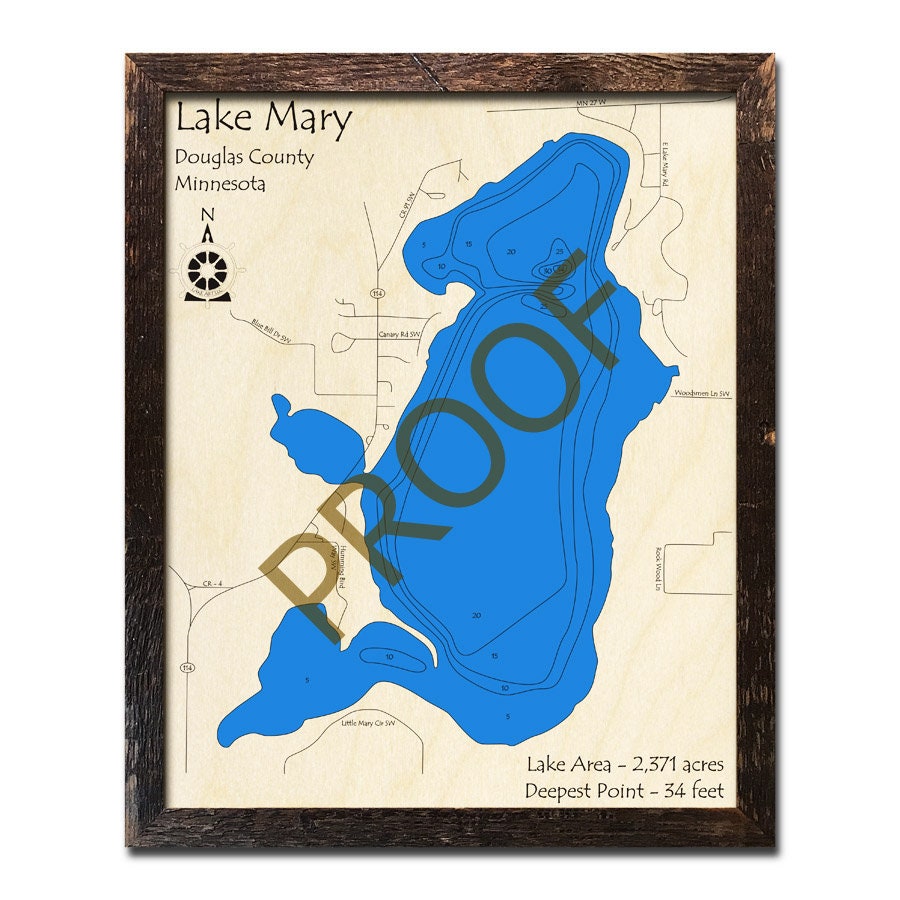 Lake Mary, MN 3D Wood Map | Custom Cabin Decor - Lake House Décor ...