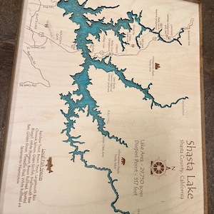 Lake Shasta 3D Wood Topo Map | Nautical Wood Chart of Shasta Lake ...
