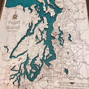 3D Puget Sound Wooden Map | Laser-engraved Puget Sound Wall Art ...