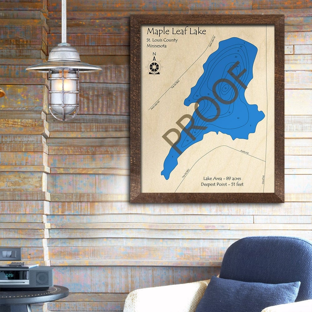 Maple Leaf Lake MN 3D Wood Map Custom Nautical Map Cabin | Etsy