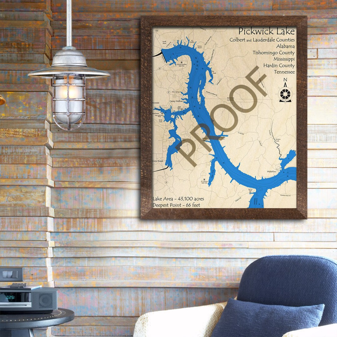 Pickwick Lake (zoomed), TN 3D Wood Map | Custom Nautical Map, Cabin ...