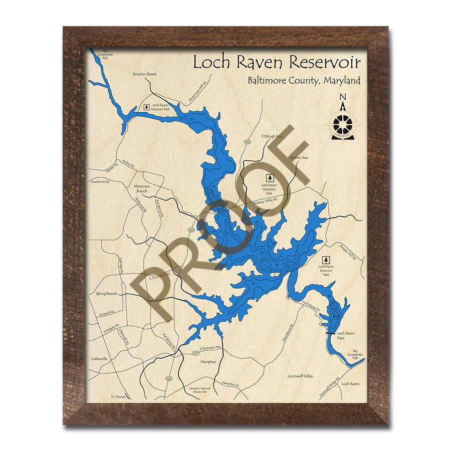 Loch Raven Reservoir MD 3D Map Custom Nautical Wood Map | Etsy